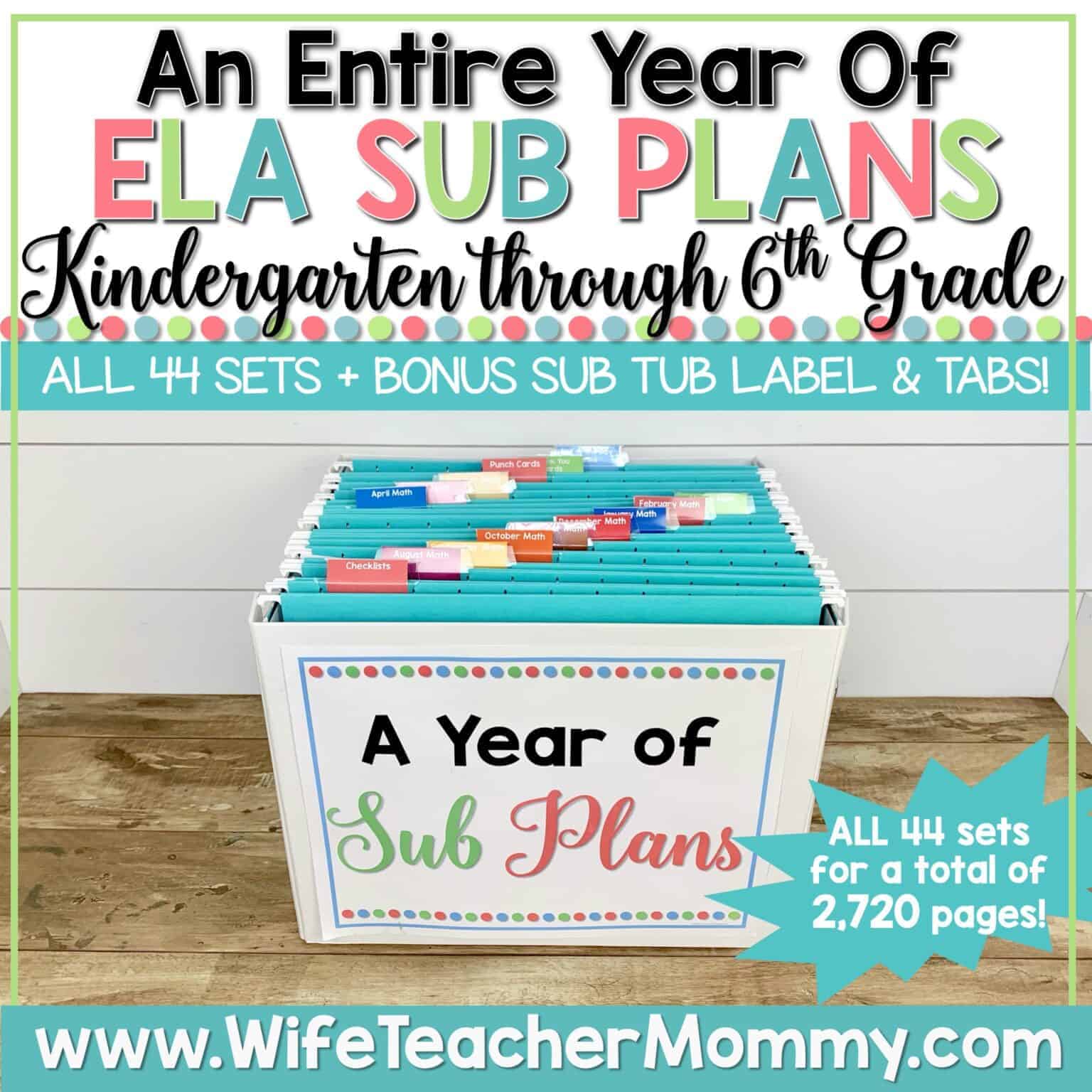 An Entire Year of ELA Sub Plans for Kindergarten through 6th Grade ...