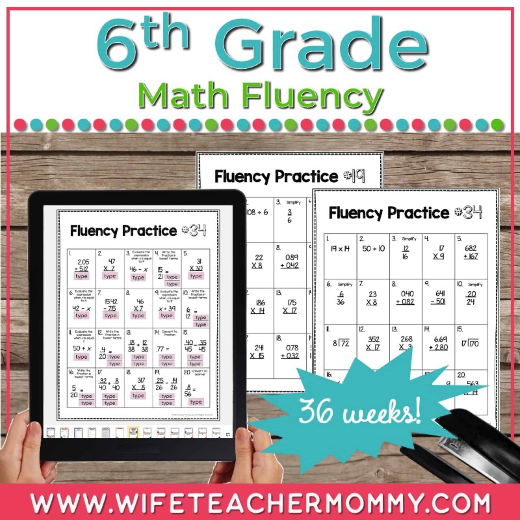 36 Weeks of 6th Grade Math Fluency Educate & Rejuvenate