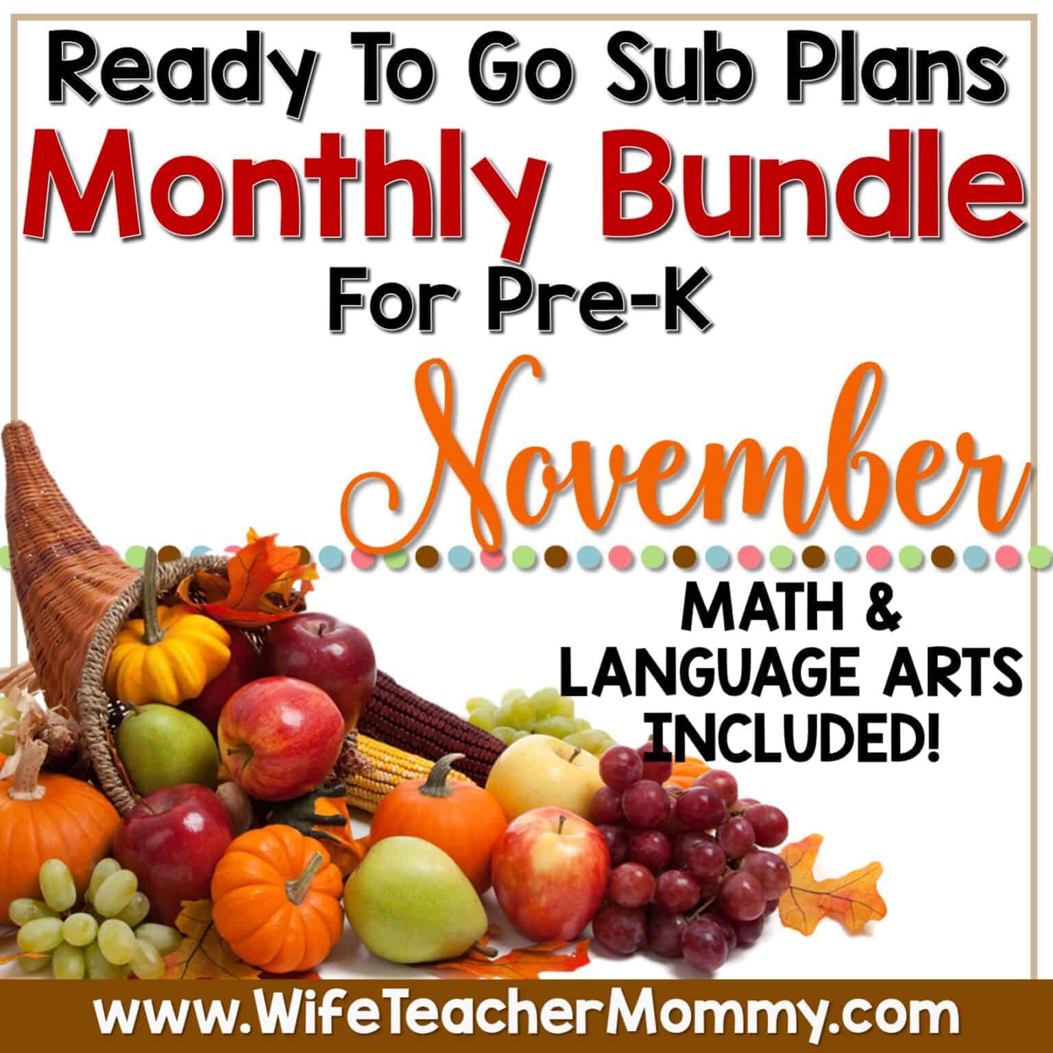 November Preschool Theme Lesson Plans for Math and ELA