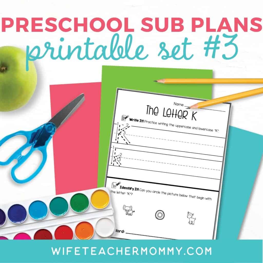 Pre-K Ready To Go Sub Plans Printable Set #3 Educate & Rejuvenate