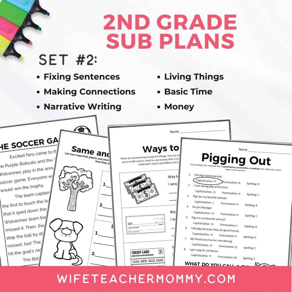 Guilt Free Sub Plans Second Grade Wife Teacher Mommy