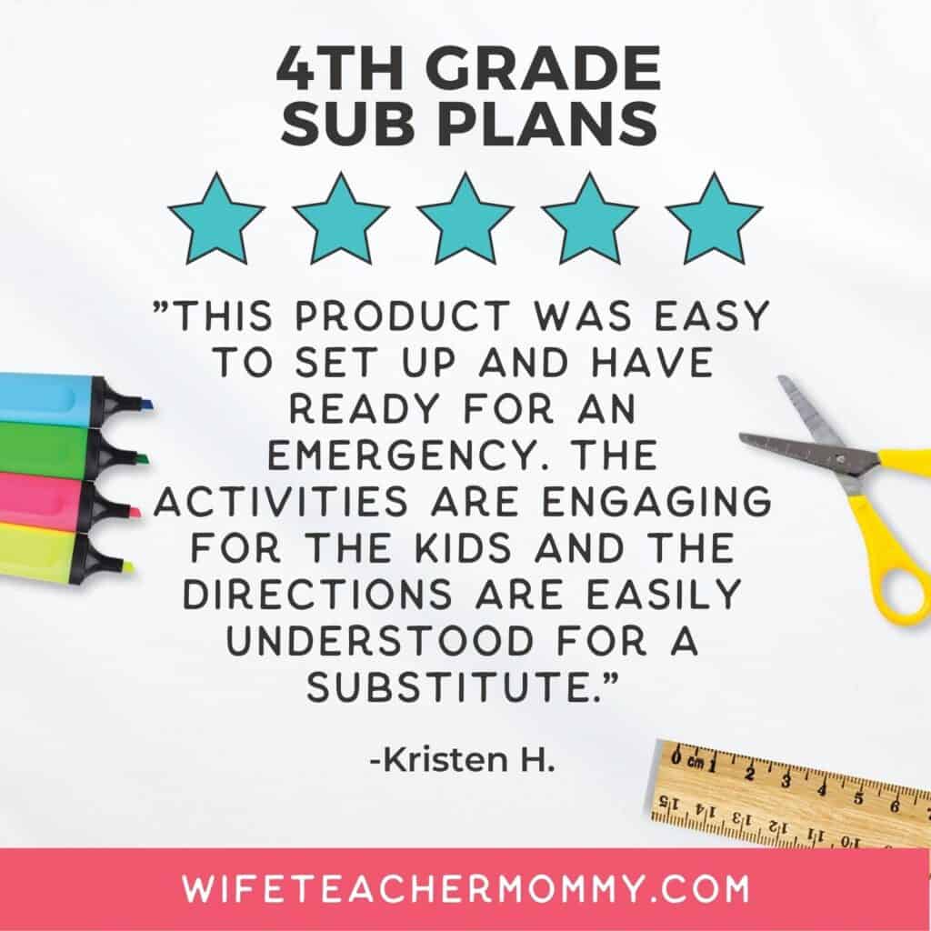 Amazing Fourth Grade No Prep Sub Plans - Wife Teacher Mommy