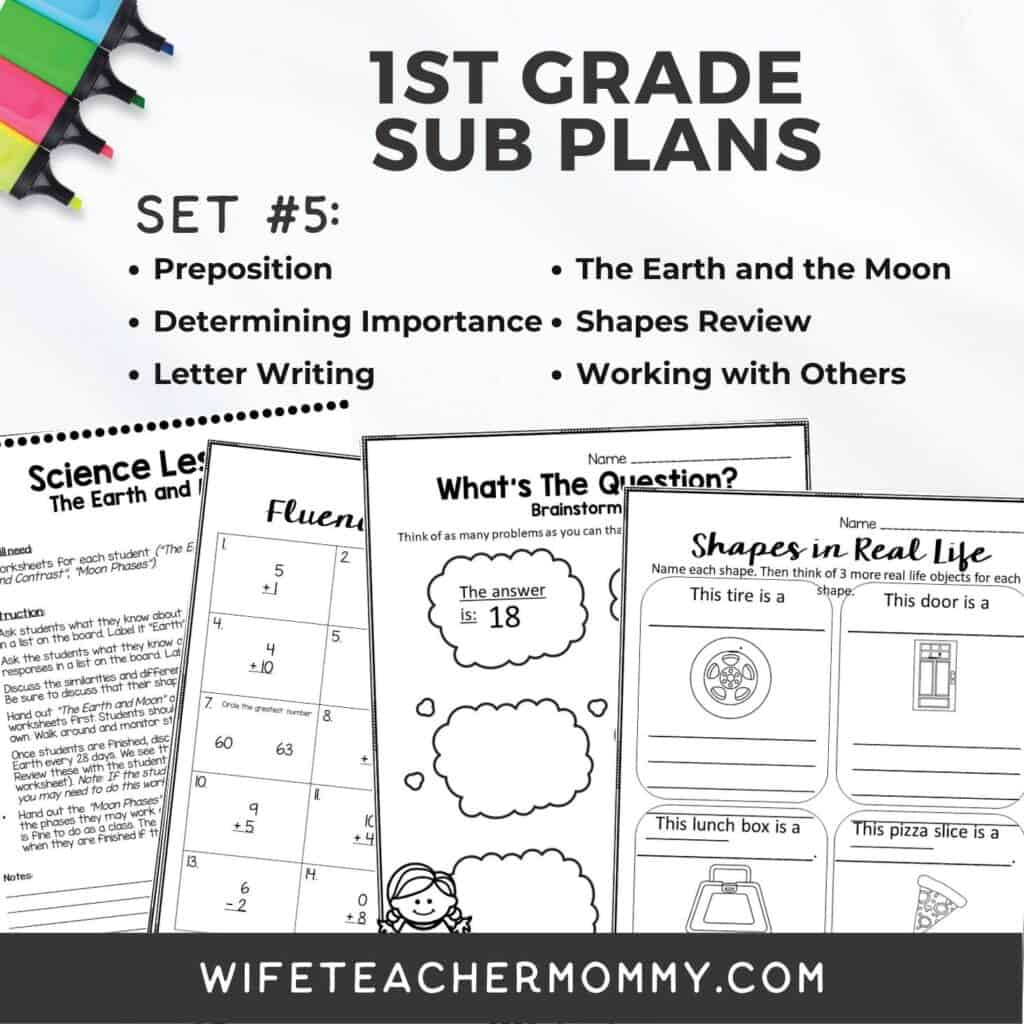 1st Grade Ready To Go Sub Plans Printable Set #5 Educate & Rejuvenate