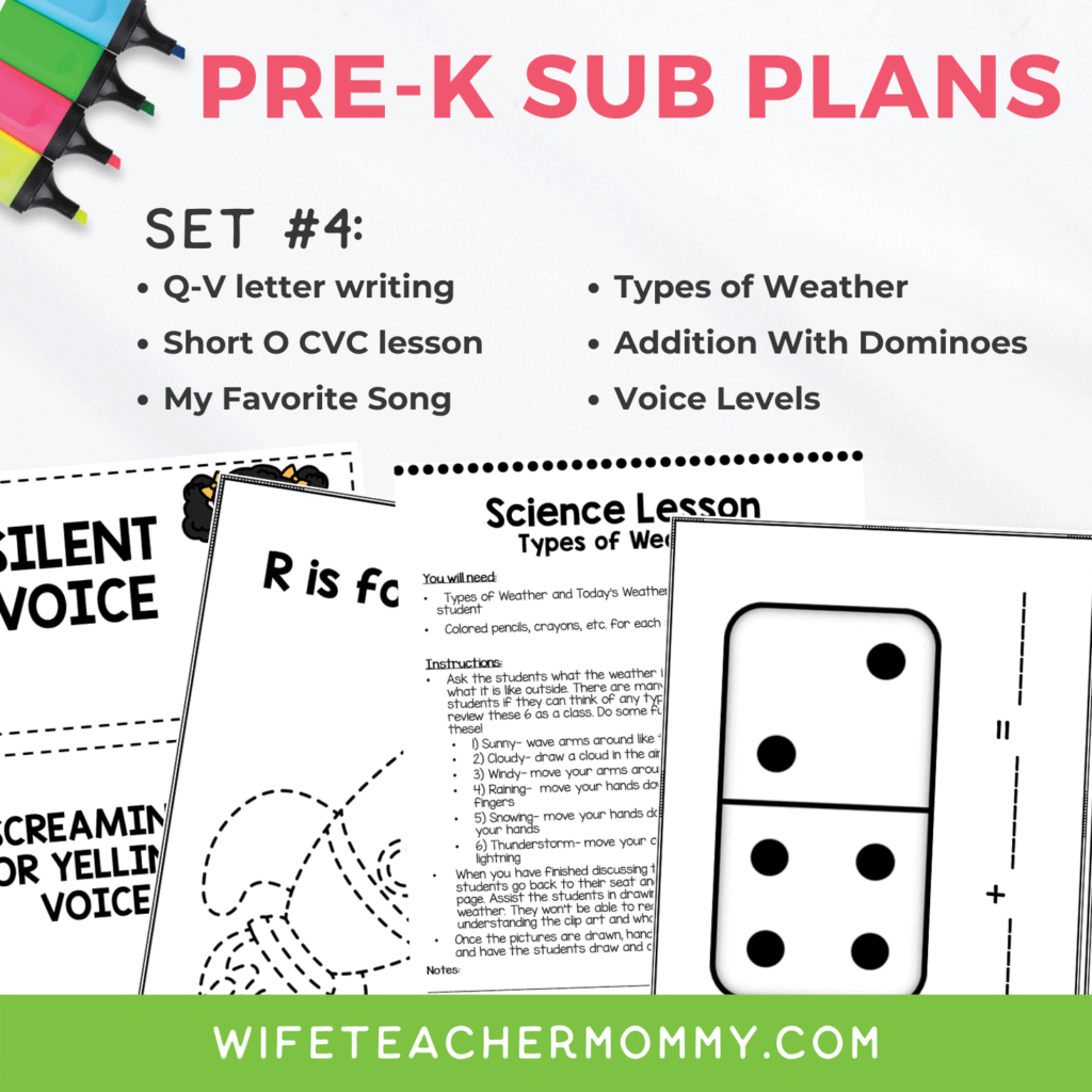 Pre-K Ready To Go Sub Plans Printable Set #4 Educate & Rejuvenate