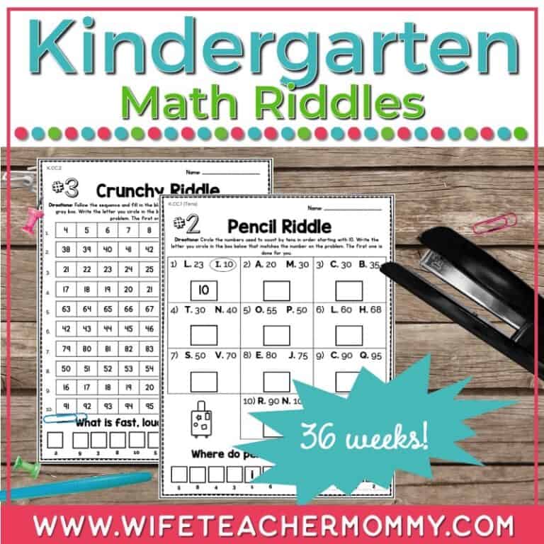 36 Weeks of Math Riddles for Kindergarten PRINTABLE Educate & Rejuvenate