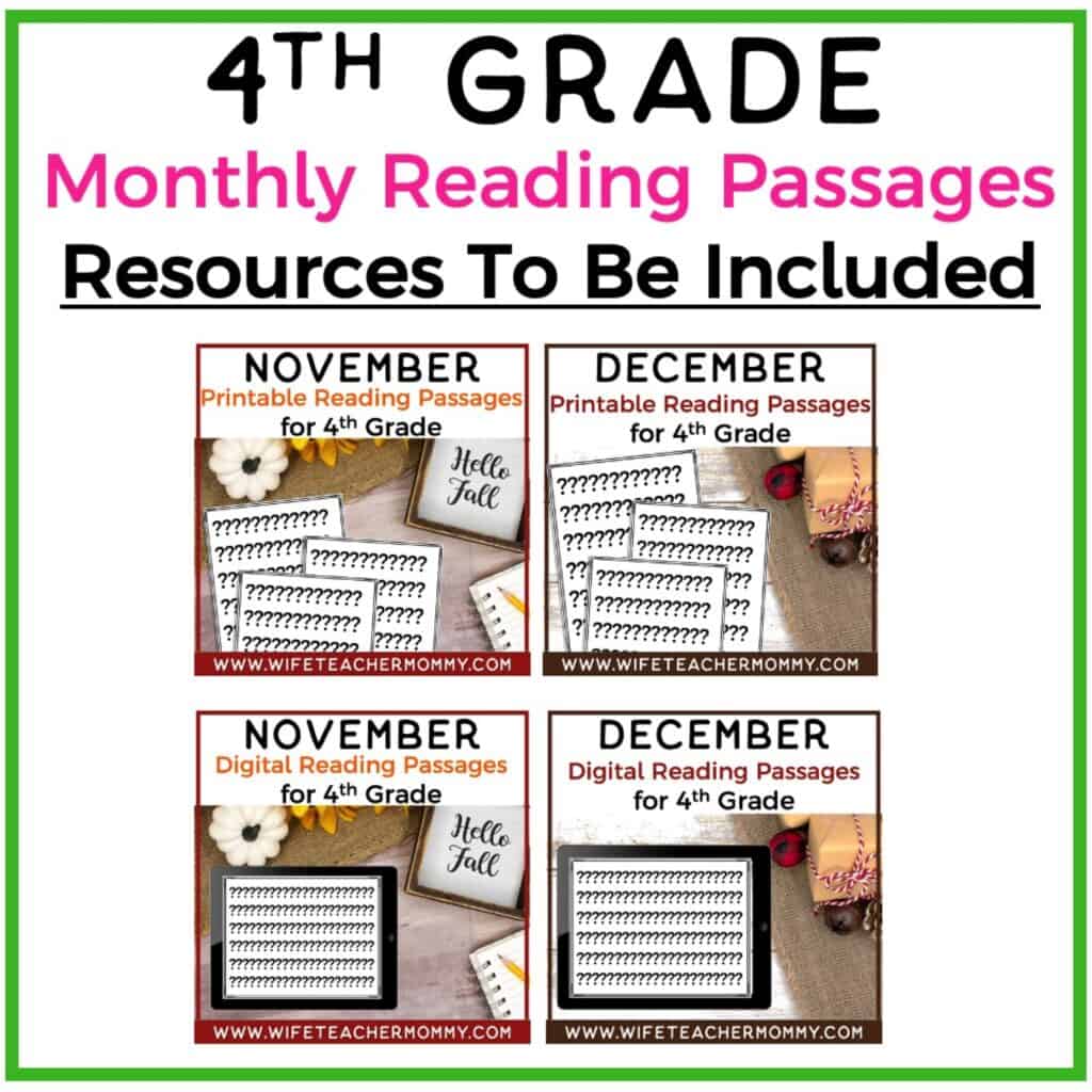 4th Grade Monthly Differentiated Reading Comprehension Passages Bundle ...