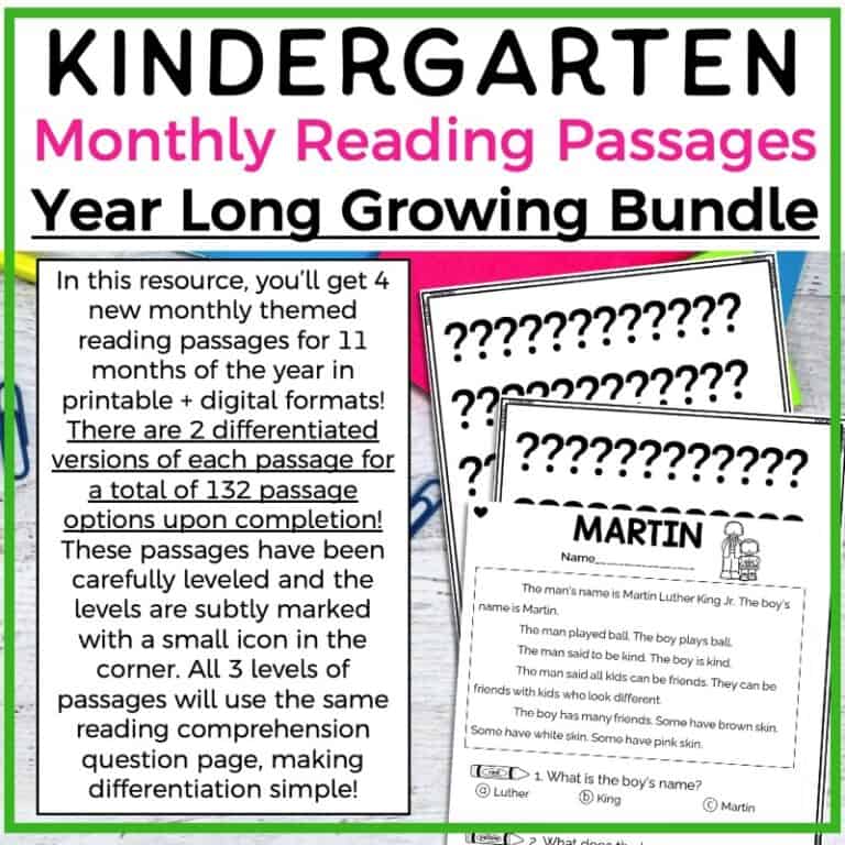 Kindergarten - 6th Grade Monthly Differentiated Reading Comprehension ...