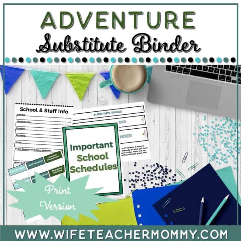 Editable Adventure Substitute Binder (Print Version) Wife Teacher Mommy