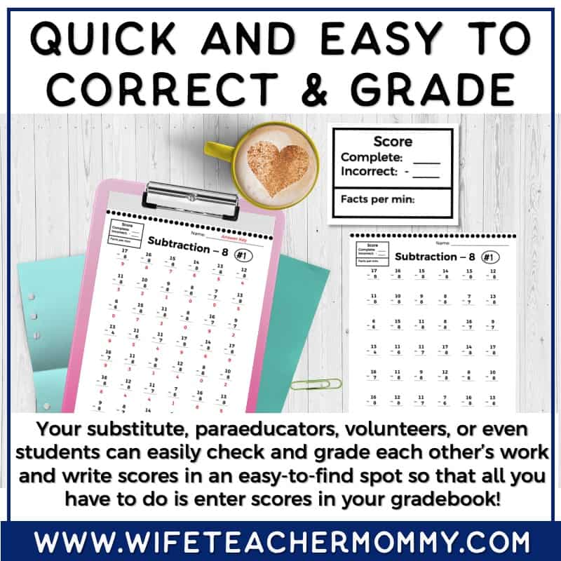 Math Fact Fluency: Subtraction Facts 0-9 PRINTABLE Educate & Rejuvenate