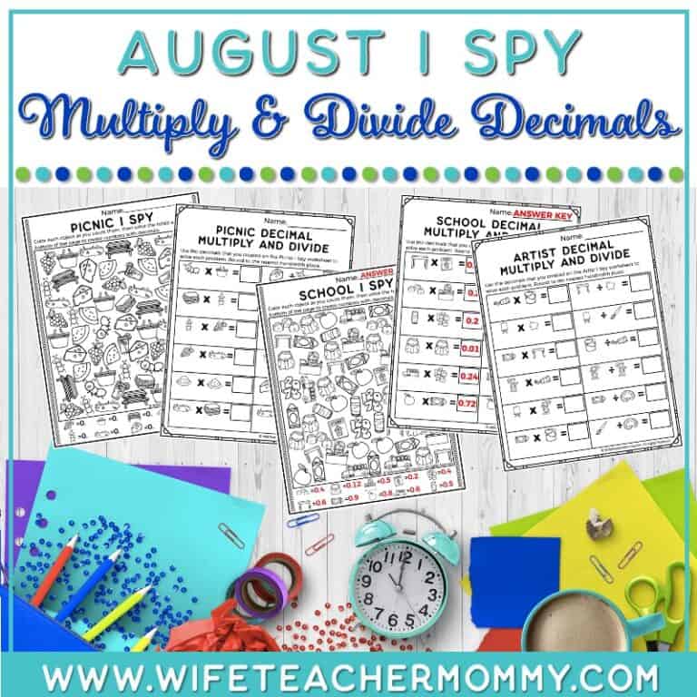 Monthly I Spy: Multiplying and Dividing Decimals Worksheets