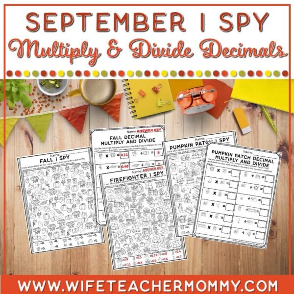 Monthly I Spy: Multiplying and Dividing Decimals Worksheets