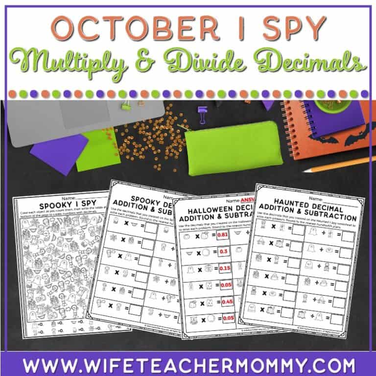 Monthly I Spy: Multiplying and Dividing Decimals Worksheets