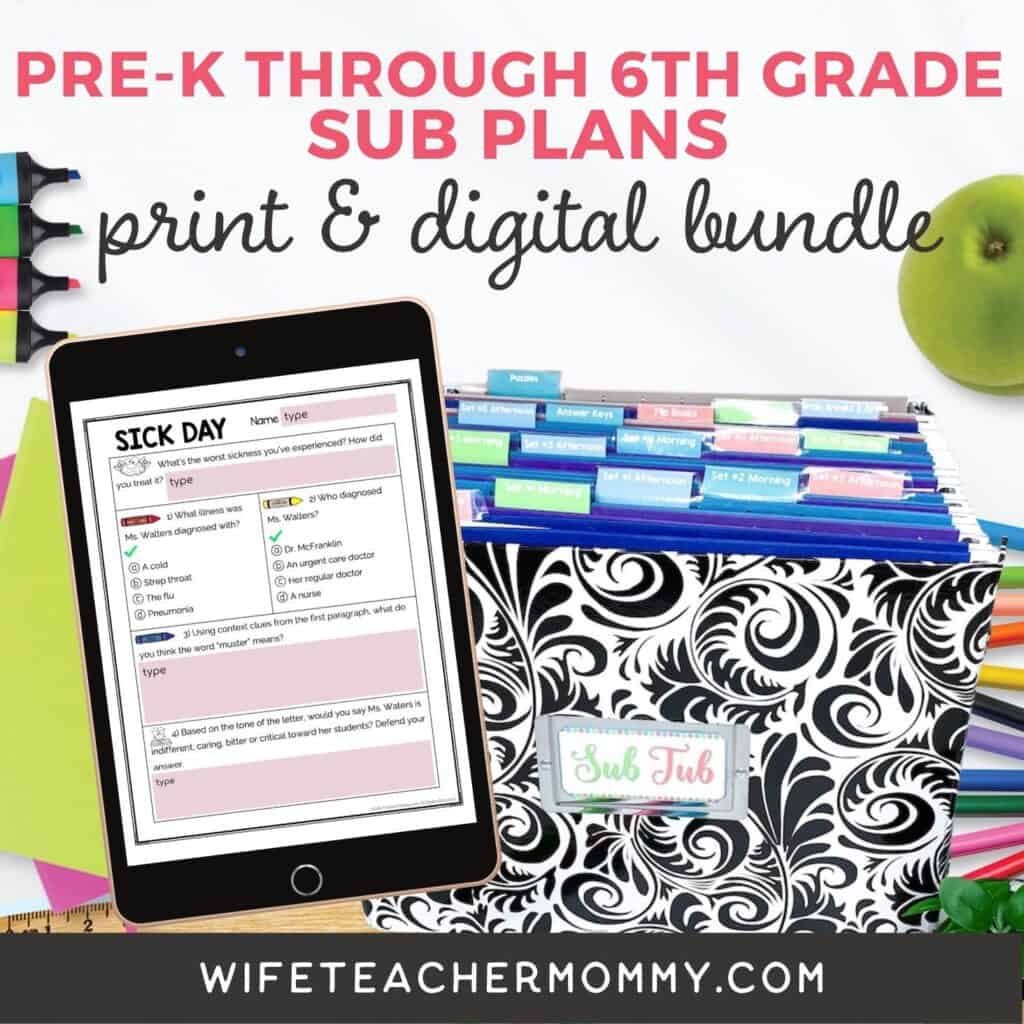 Ready To Go Sub Plans Pre-K through 6th Grade Print + Google Slides ...