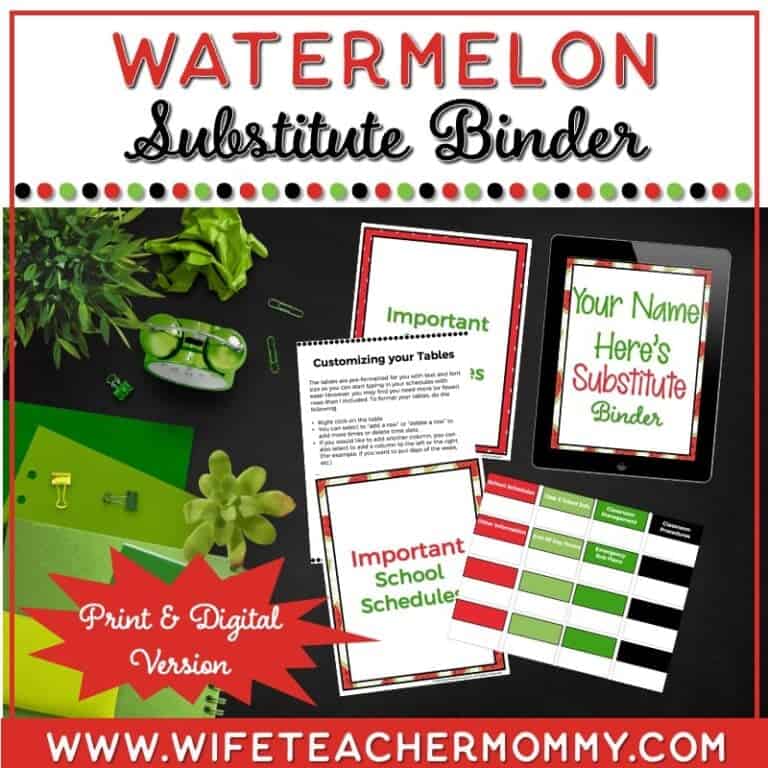 Editable Watermelon Substitute Binder (Print & Digital Versions ...